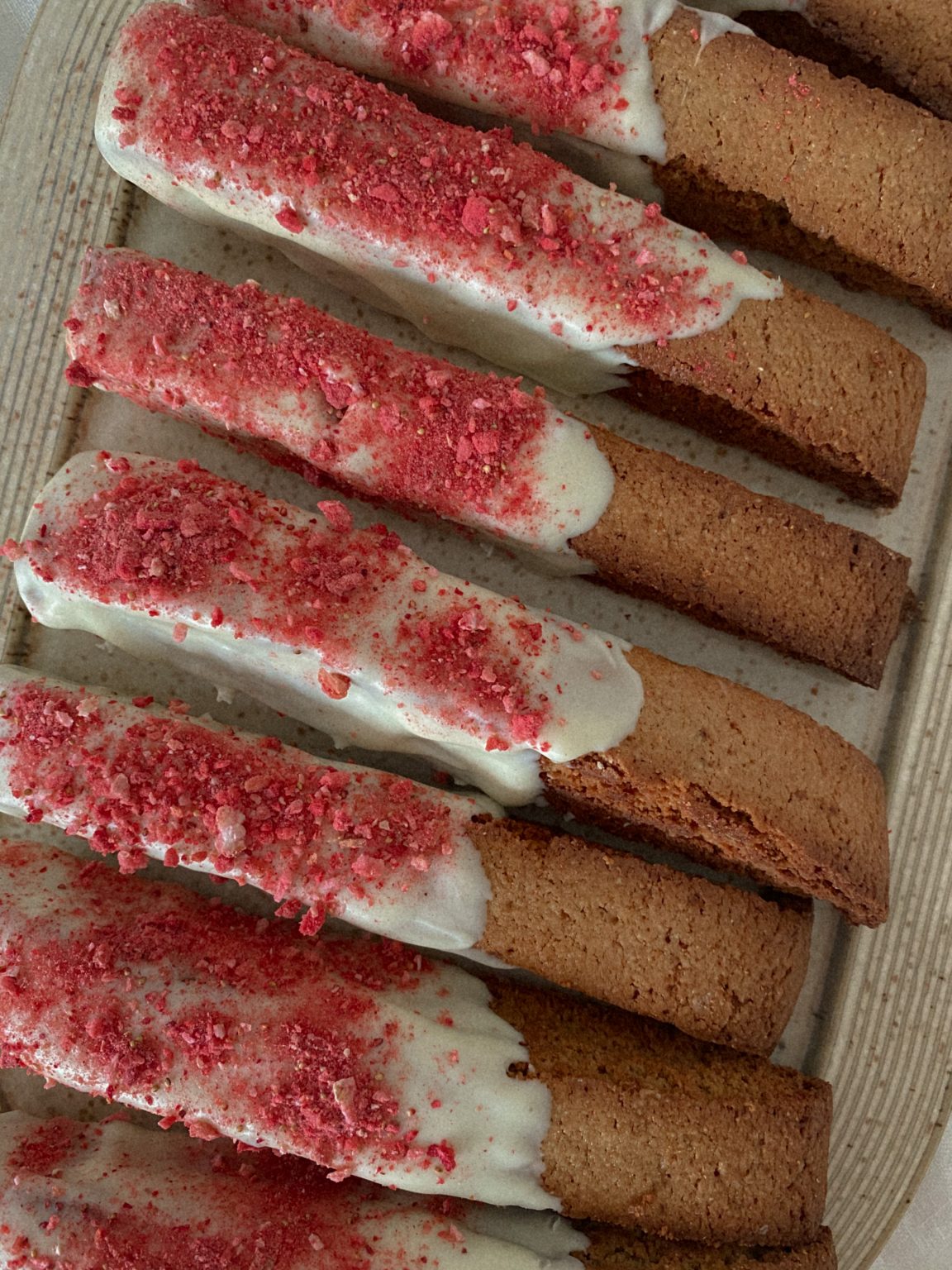 Gluten Free White Chocolate Strawberry Biscotti