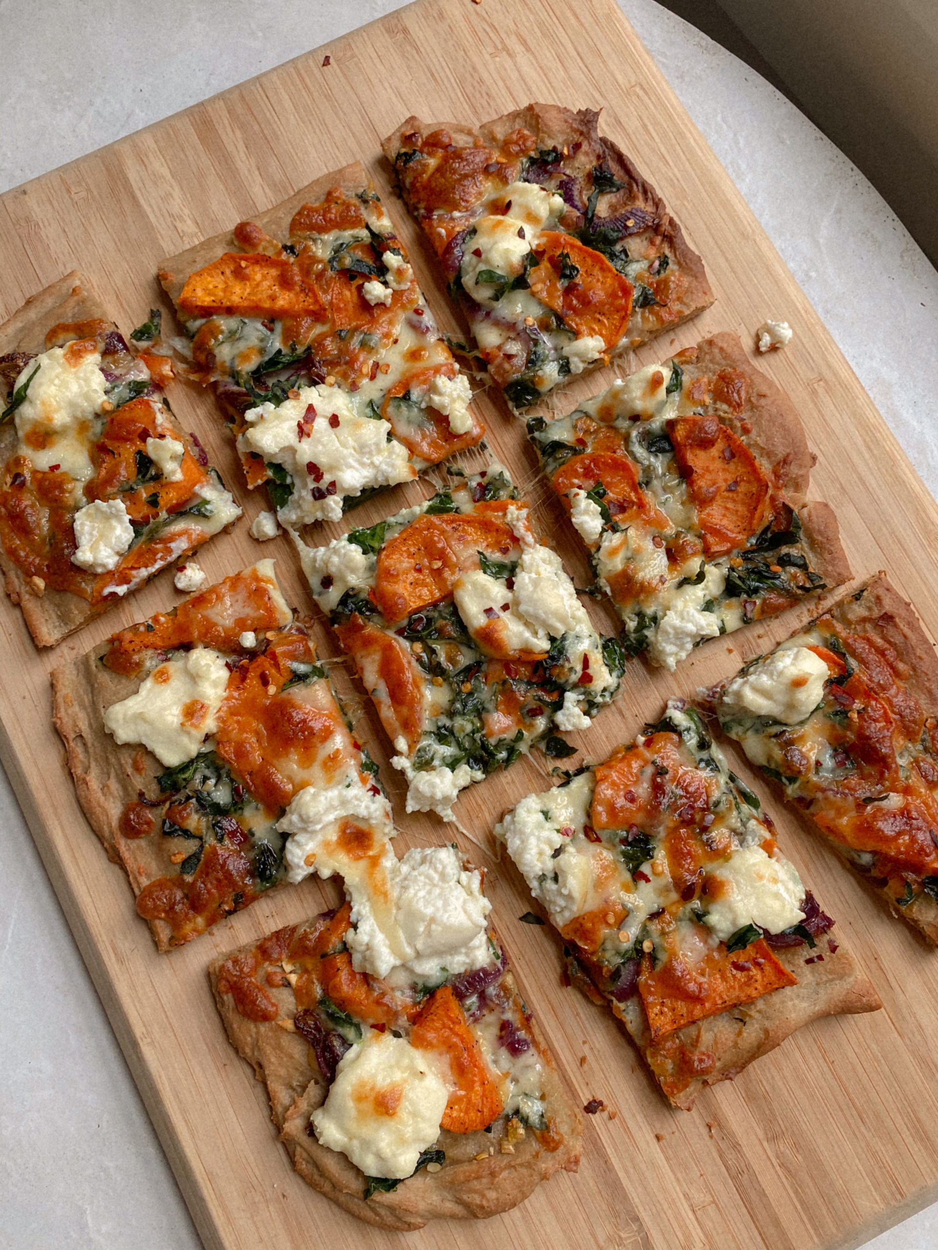 Gluten Free Fall Pizza with Sweet Potato, Kale, and Ricotta