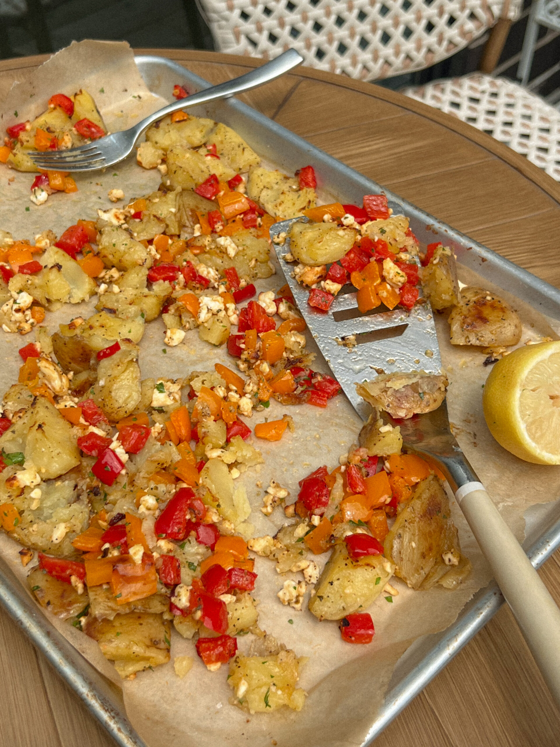Feta + Pepper Smashed Potatoes