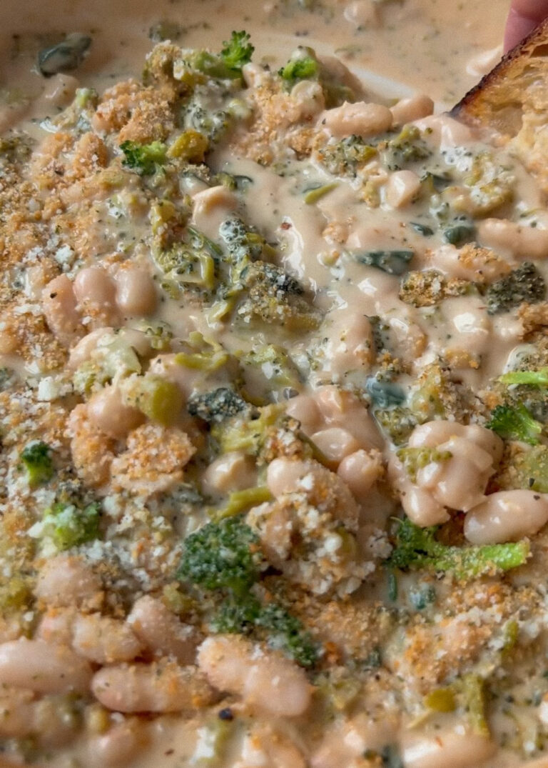 One Pot Alfredo Beans + Broccoli