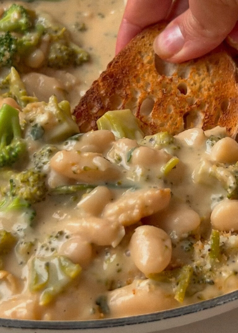 One Pot Alfredo Beans + Broccoli